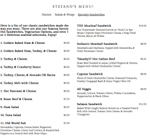 Stefano’s Menu | OC Restaurant Guides