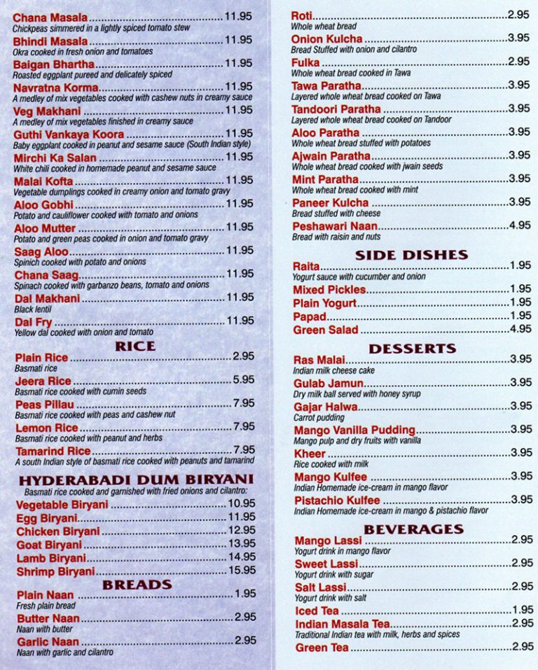 India Kitchen Menu | OC Restaurant Guides