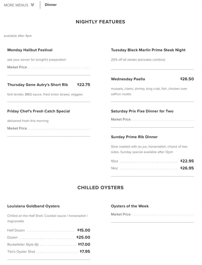 The Black Marlin Menu | OC Restaurant Guides