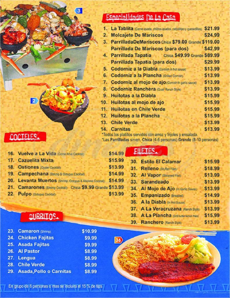 El Calamar, Jr. Menu | OC Restaurant Guides
