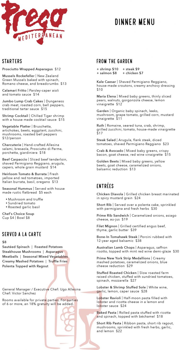 Prego Mediterranean Menu | OC Restaurant Guides