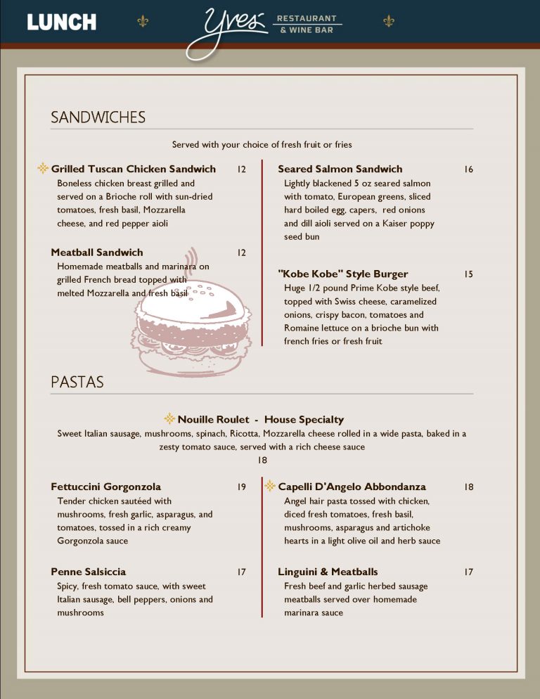 Yves’ Restaurant & Wine Bar Menu | OC Restaurant Guides