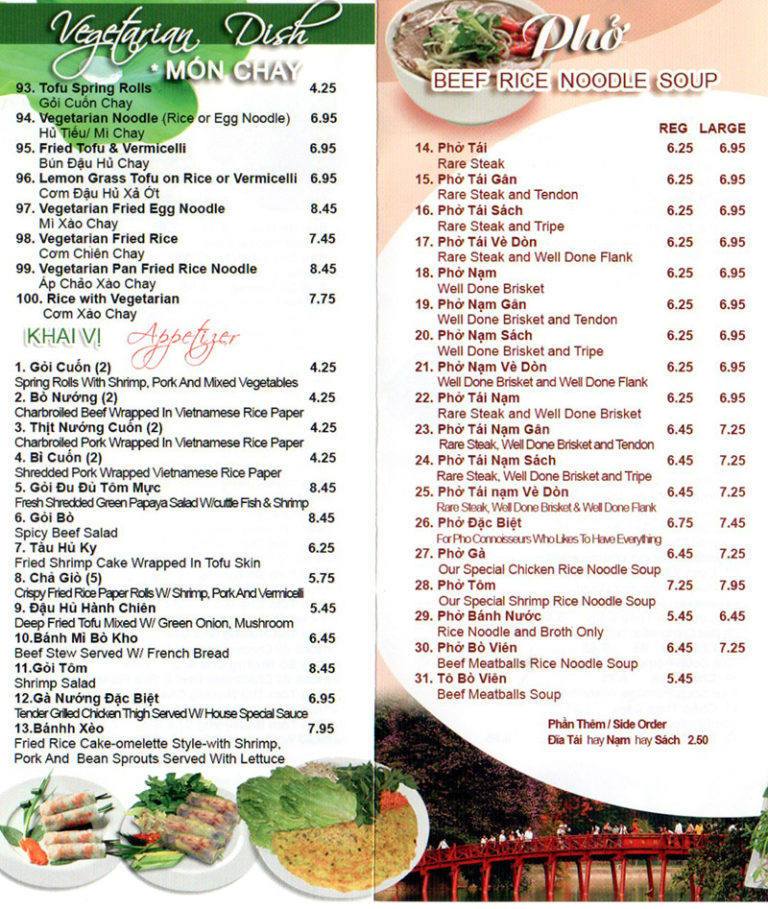 Pho Hanoi menu | OC Restaurant Guides